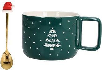 Tognana Tasse 420 cc mit Löffel - Weihnachtsmütze, New Bone China, Grün