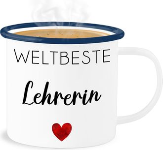 Shirtracer Emaille Becher Blechbecher - Tassen - Weltbeste Lehrerin | Geschenkidee für die beste Lehrerin der Welt | Geschenk beste Lehrerin - 300 ml - Weiß Blau