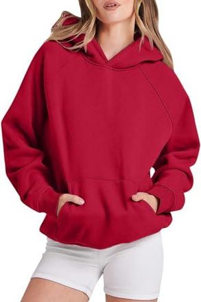 Generic Sweat &agrave; Capuche Femme Sweats &agrave; Capuche D&eacute;contract&eacute; pour Femme Couleur Unie (1-C-Red, L)