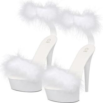 Beaupretty Sandales à Talons Femme Étanches avec Talons Aiguilles et Décoration Plume Chaussures Été Élégantes et Confortables Antidérapantes pour Travail et Sho