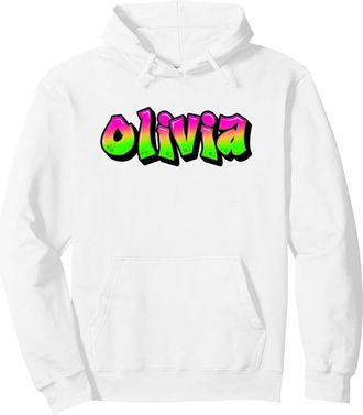 BDAZ Olivia Graffiti Personalisierter Name Gr&uuml;n Rosa Frauen M&auml;dchen Pullover Hoodie