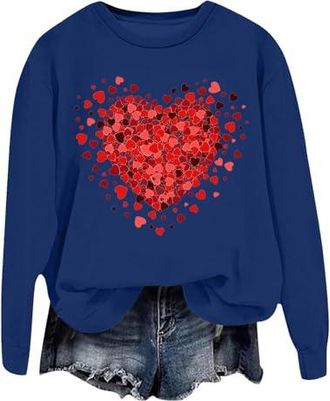 Generic Pull Femme Coeur Imprim&eacute; Sweatshirt Saint-Valentin T-shirt &agrave; manches longues d&eacute;contract&eacute; Col rond Pull &eacute;l&eacute;gant sans capuche Manches longues T-shirt l&eacute;