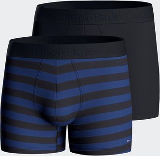 Eden Park Lot De Deux Boxers Unis Et Cerclés En Jersey De Coton Stretch Marine