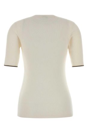 Brunello Cucinelli Womens Ivory Cashmere Blend T-Shirt Cnp75 Exterior: Silk Maglieria Sweater
