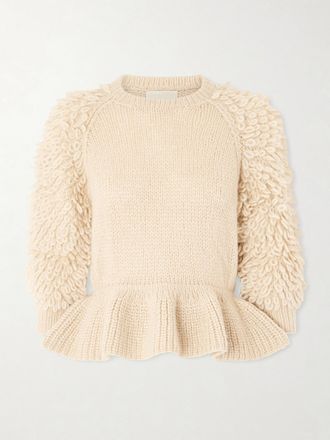 Ulla Johnson Selene Pullover Aus Boucl&eacute; Aus Einer Alpakawollmischung Mit Verzierungen - Creme