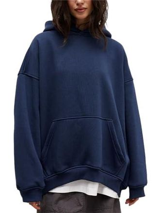 Generic Chandail &agrave; capuche ample surdimensionn&eacute; &agrave; manches longues pour femme, coupe d&eacute;contract&eacute;e, v&ecirc;tements dautomne tendance avec poche, caf&eacute;, taille L pour 