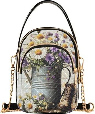 Mnsruu Sac à bandoulière pour femme, marguerites blanches, abeilles, bottes de cowboy occidentales, sac à main, petit sac à bandoulière avec sangle réglable
