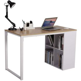Woltu Schreibtisch Computertisch mit 4 Ablage Holz & Stahl Hell Eiche - Woltu