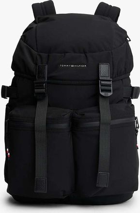 Tommy Hilfiger Sac à dos textile avec rabat à logo - Bleu foncé-Noir