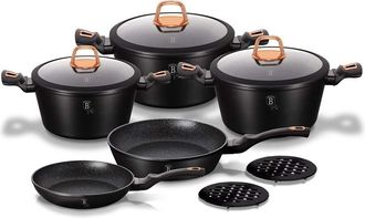 Berlinger Haus Topfset, Schwarz, Rosa, Marmor-Beschichtung, Aluminium, Turbo-Induktion, 10-teilig