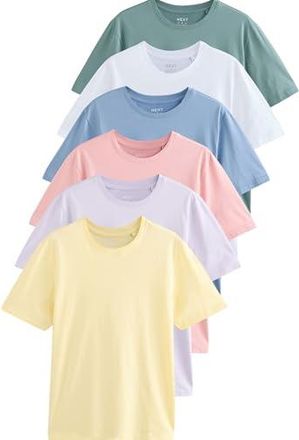 Next Homme T-Shirt en Coton Essential Coupe Standard, Lot de 6 Pastels White/Blue/Green/Pink/Yellow/Lilac Purple L