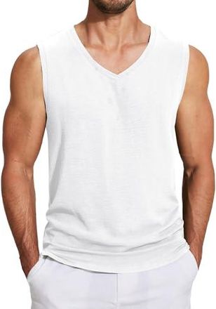 Generic Débardeur pour homme, t-shirt sans manches, coupe classique, col en V, sans manches, débardeur de sport, couleur unie, débardeur de gym, course à pied
