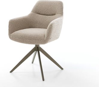 DELIFE Drehstuhl Pejo-Flex Boucl&eacute; Schlamm Kreuzgestell breit Effektfinish Titan 360&deg; drehbar Wippfunktion Taschenfederkern, Esszimmerst&uuml;hle