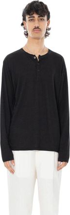 Daniele Fiesoli Homme, Tops, Noir, Taille: XL Linen Knit LS Henley Tee