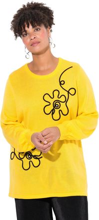 Miamoda Damen gro&szlig;e Gr&ouml;&szlig;en &Uuml;bergr&ouml;&szlig;en Plus Size Pullover, Blumen, Ballon-Langarm korngelb 58+ 837201450-58+