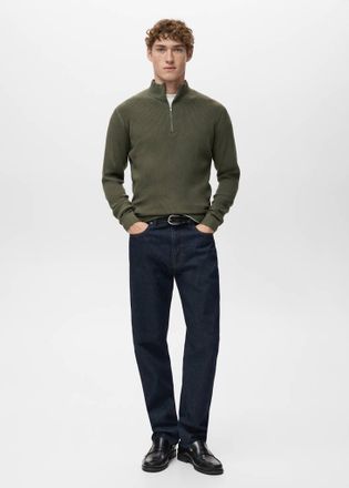 Mango Pull-over maille c&ocirc;tel&eacute;e col zipp&eacute; olive - Homme - XXL - MANGO MAN