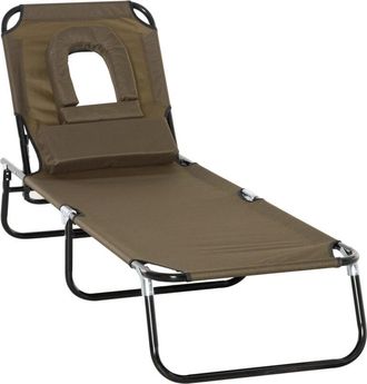 OUTSUNNY Bain de soleil pliable transat inclinable 4 positions chaise longue de lecture 3 coussins fournis marron