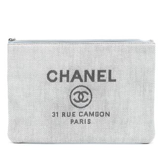 Chanel Grey Large Tweed Deauville O Case Clutch