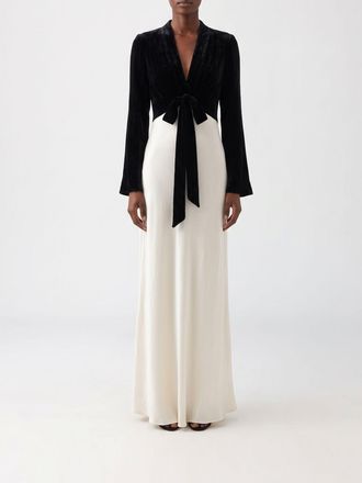 Forte_Forte Langes Abendkleid von aus Satin mit abstraktem Druck und V-Ausschnitt