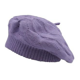 ZLYC Béret français, réversible, couleur unie, tricot cachemire, béret chaud pour femmes et filles, Motif de câble violet, Taille unique