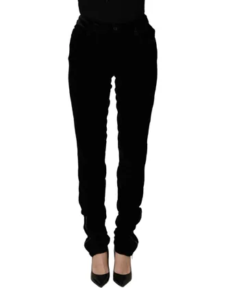 Ermanno Scervino Womens Black Viscose Blend Velvet Slim Fit Pants