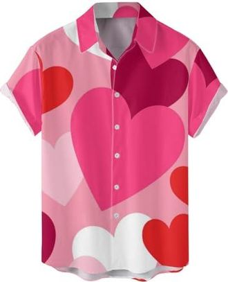 Generic Chemise &agrave; manches courtes pour homme avec impression num&eacute;rique 3D et revers &agrave; boutons, blanc, 3XL