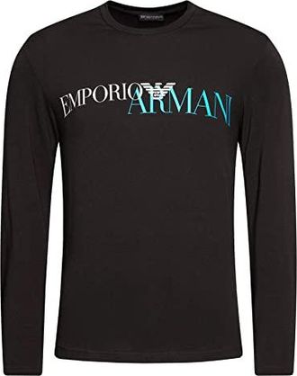 Emporio Armani T-Shirt Homme 111907 0A516, Tee-Shirt Manche Longue, Col Rond (Noir, Logo Bleu, L)