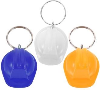 Lurrose Lot de 3 Porte-Cl&eacute;s Breloques Casque Mini S&eacute;curit&eacute; en Plastique et Alliage de Zinc Couleurs Bleu Jaune Blanc Accessoires Esth&eacute;tiques pour Cl&eacute;s de Voit