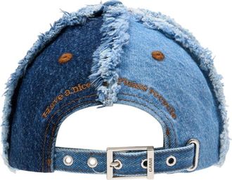 Ganni Womens B3020078-999 Distressed Denim Baseball Cap Blue Cotton