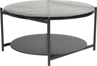 Miliboo Runder Couchtisch mit zwei Tischplatten aus recyceltem Glas und schwarzem Metall D85 cm welle