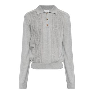 Versace Seiden-Baumwoll-Strickpoloshirt - - Tops - Herren - Grau - L