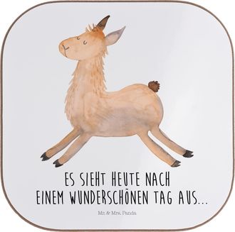 Mr. & Mrs. Panda gläseruntersetzer Lama Springen - Geschenk, Start, Liebeskummer, unterleger, Freundin, Lamas, Guten Morgen, Coaster, Untersetzer für Gläser, Tischunte