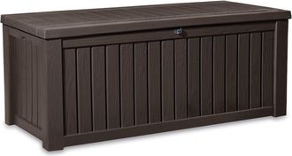Dmora Aufbewahrungstruhe f&uuml;r drau&szlig;en Nurachi, Gartenbox, Outdoor-Truhe, Stauraumbank f&uuml;r au&szlig;en, 155x72 h64 cm, Braun - Dmora