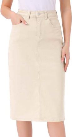 Allegra K Jupe en jean décontractée pour femme - Extensible - Taille haute, Abricot clair, XL