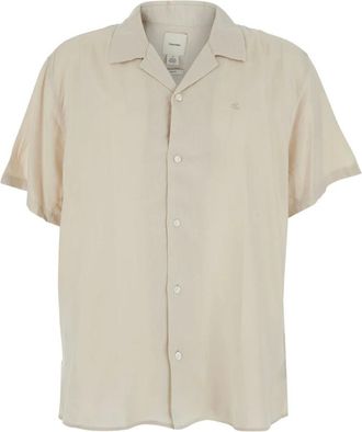 Calvin Klein Homme, Chemises, Blanc, Taille: S Chemise &agrave; Col Cubain en Lin Uni