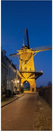 Wallario Glasbild Windm&uuml;hle bei Nacht - 50 x 125 cm Wandbilder Glas in Premium-Qualit&auml;t: Brillante Farben, freischwebende Optik