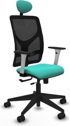 Piqueras y Crespo Stuhl f&uuml;r Call Center mit wei&szlig;en und schwarzen Armlehnen, h&ouml;henverstellbarer Lendenwirbelst&uuml;tze und festem Kopfteil, ausgestattet mit Syncro/Traslack.