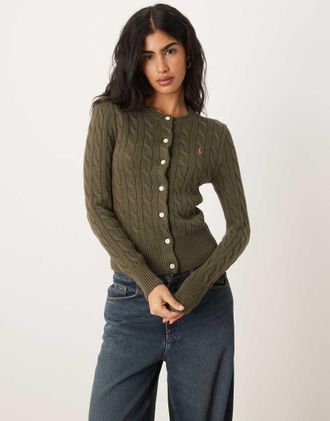 Polo Ralph Lauren Gilet en maille torsadée de coton à logo emblématique - Récolte dolives-Vert