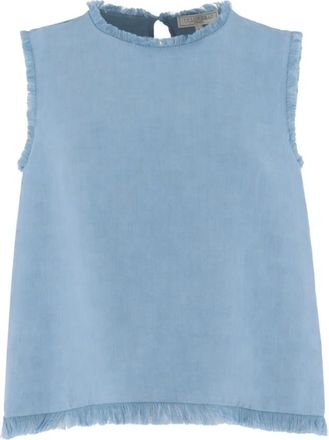 Antonelli Femme, Blouses et Chemises, Bleu, Taille: 46 FR Haut sans Manches &agrave; Bords Effiloch&eacute;s