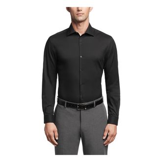 Van Heusen Herren, Normale Passform, Lux-Satin, Stretch, Einfarbig Klassisches Hemd, Schwarz, 39 cm Hals 81 cm-84 cm &Auml;rmel