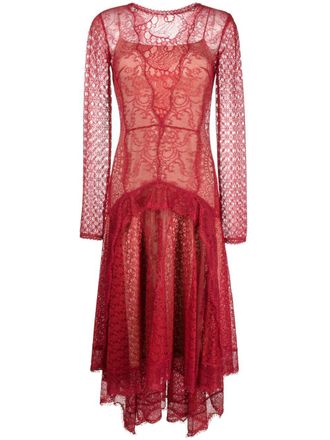 Alberta Ferretti robe asym&eacute;trique &agrave; empi&egrave;cements en dentelle - Rouge