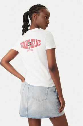 Tommy Jeans T-Shirt Wavy Flag DW0DW22274 Wei&szlig; Regular Fit