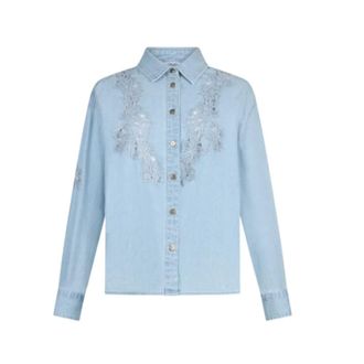Liu Jo Femme, Blouses et Chemises, Bleu, Taille: 38 FR Chemise en denim