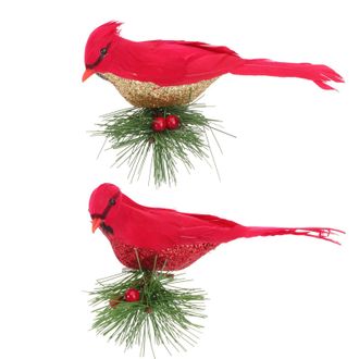 PartyKindom 2st&uuml;cke Kunstvogel Deko Lebensechte Garten Ornamente Rot Und Gold F&uuml;r Weihnachtsbaum Hochzeits Und Partydekoration F&uuml;r Balkon Garten Und B&uuml;ro