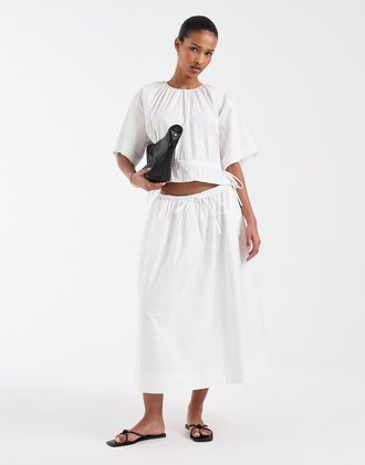 & Other Stories Crop top en coton m&eacute;lang&eacute; &agrave; taille cintr&eacute;e - Blanc