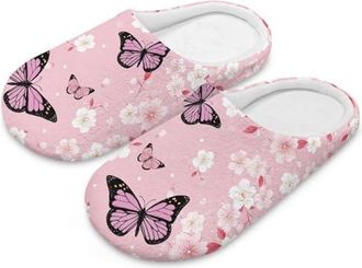 Coloranimal Pantoufles de spa &agrave; bout ferm&eacute; pour femme, chaussures dint&eacute;rieur en coton et lin, pantoufles dint&eacute;rieur en coton, Papillon en fleurs de cerisier, 35.5