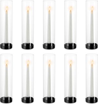Nuptio Glaszylinder Kerzenst&auml;nder Metall Schwarz: 10 St&uuml;cke Kegel Kerzenhalter Stabkerze Pack Kerzen Klarglas Hurricane Schatten Spitze Kerzen Modern Hochzei