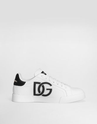 Dolce & Gabbana Sneaker Portofino Aus Kalbsleder Mit Dg-logo - Frau Sneakers Schwarz Leder 38.5