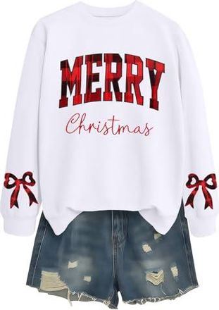 Generic Sweatshirts pour femmes, grande taille, sweatshirts de Noël à paillettes avec écusson Merry Christmas imprimé lettres imprimées pull brodé rayé pull t
