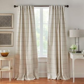 Elrene Home Fashions Brighton Fenstervorhang, kariert, für Wohnzimmer und Schlafzimmer, Vorhang mit Stangentaschen, 132,1 x 213,4 cm, Leinen, 1 Vorhang